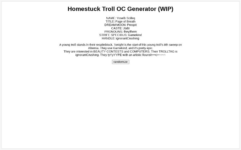 Homestuck Troll OC Generator (WIP)