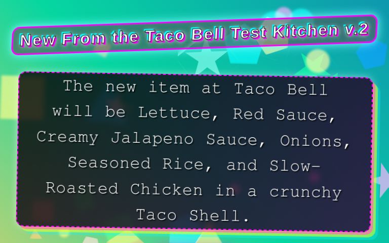 New From the Taco Bell Test Kitchen v.2 ― Perchance Generator