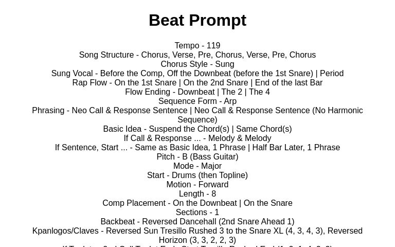 Beat Prompt ― Perchance Generator