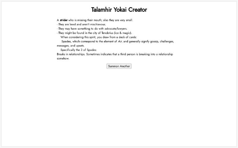 Talamhir Yokai Creator ― Perchance Generator