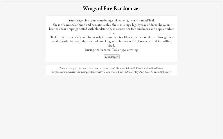 Wings of Fire Randomizer ― Perchance Generator