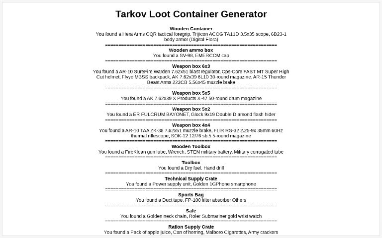 Tarkov Loot Container Generator
