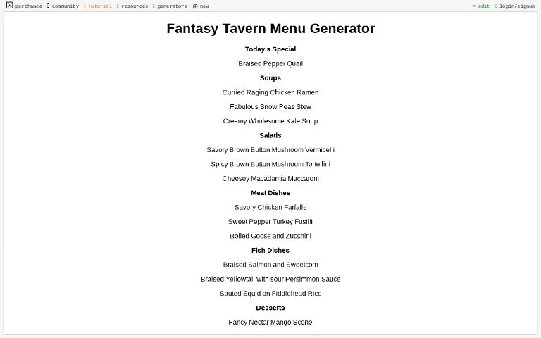 Fantasy Tavern Menu Generator