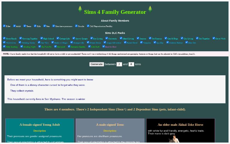 Sims 4 Family Generator