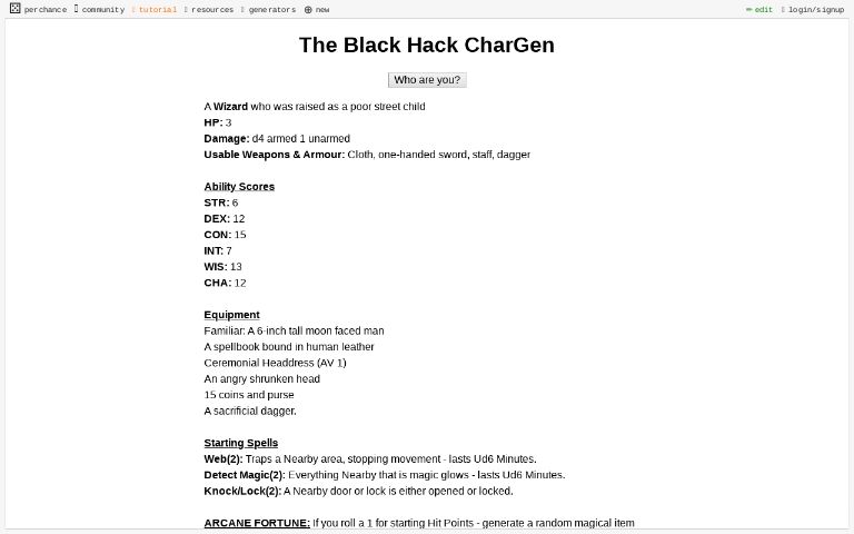 The Black Hack CharGen ― Perchance Generator
