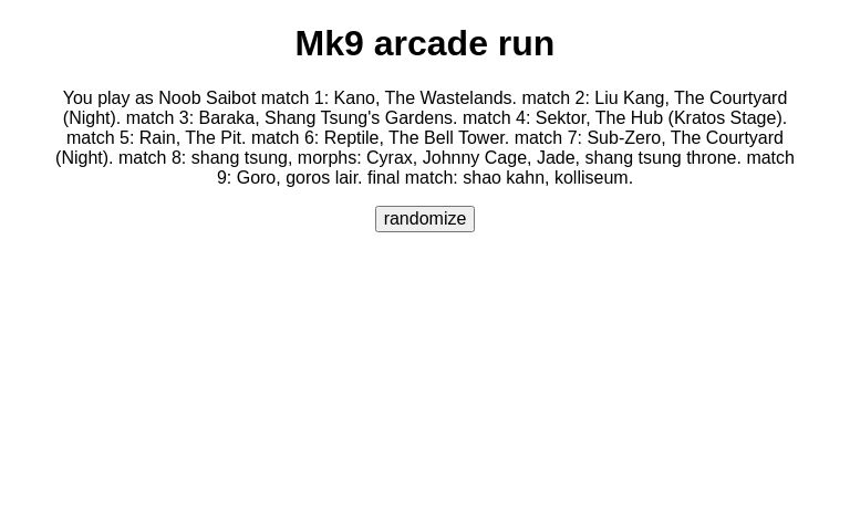 Mk9 arcade run ― Perchance Generator
