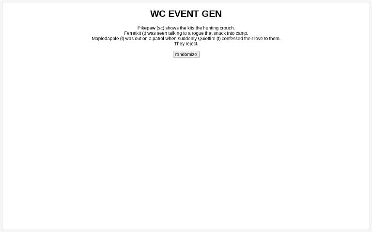 WC EVENT GEN ― Perchance Generator