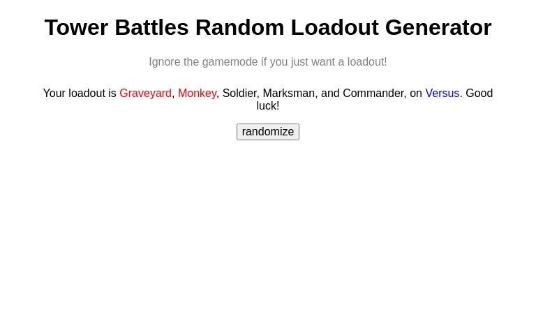 Tower Battles Random Loadout Generator