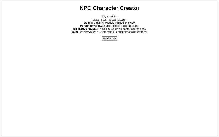 NPC Character Creator ― Perchance Generator