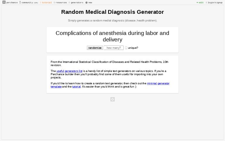 Random Medical Diagnosis Generator