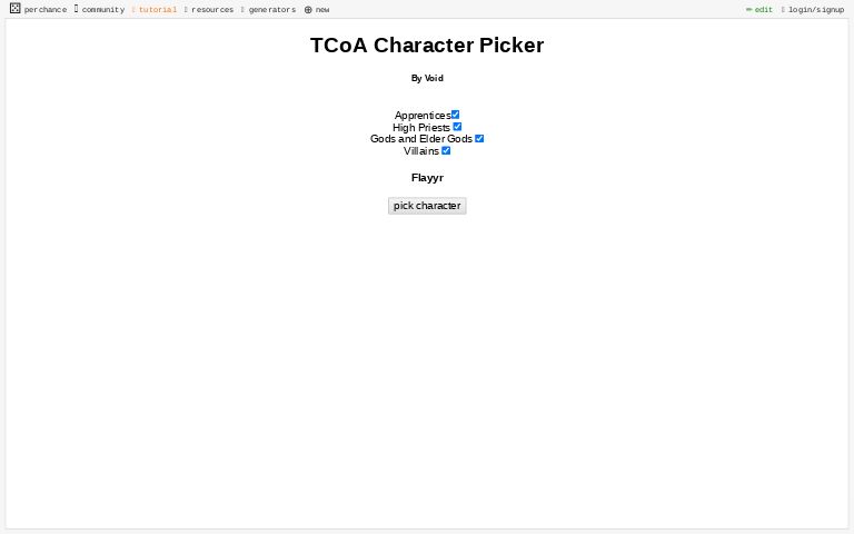 TCoA Character Picker ― Perchance Generator