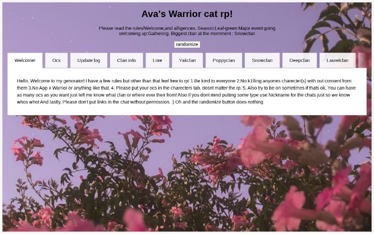 Ava's Warrior cat rp! ― Perchance Generator