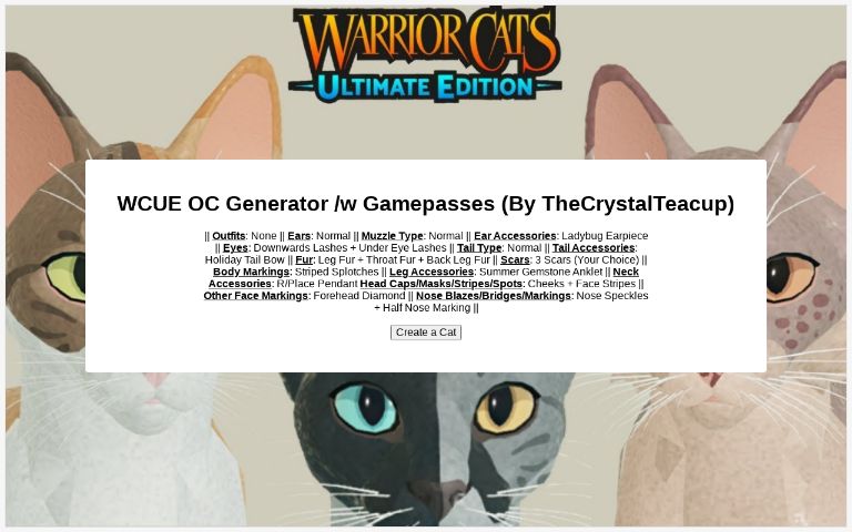 WCUE OC Generator /w Gamepasses (By TheCrystalTeacup)