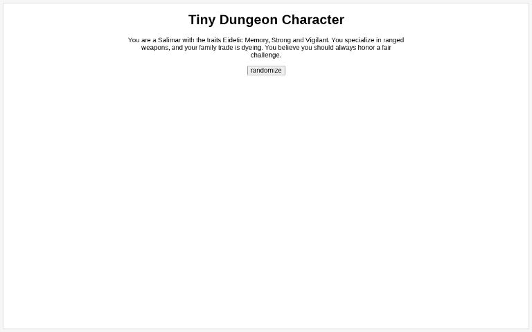 Tiny Dungeon Character ― Perchance Generator