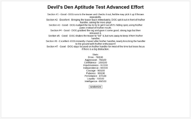 Devil's Den Aptitude Test Advanced Effort ― Perchance Generator
