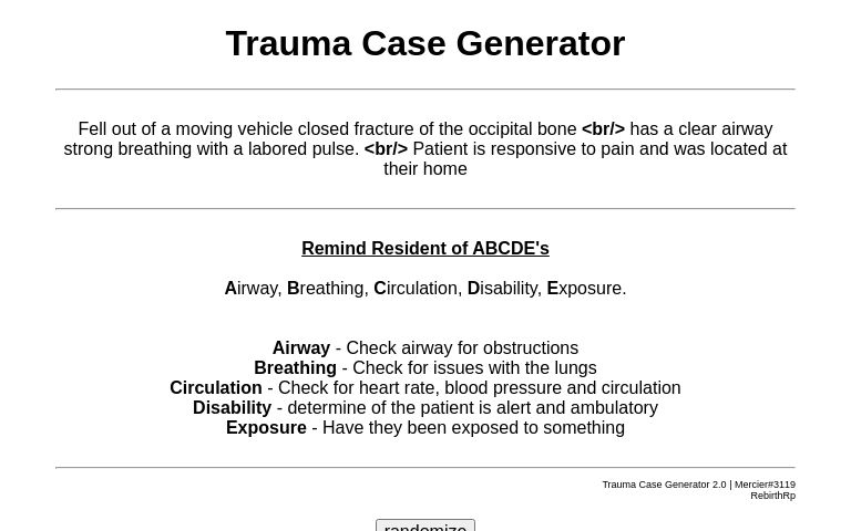 Trauma Case Generator