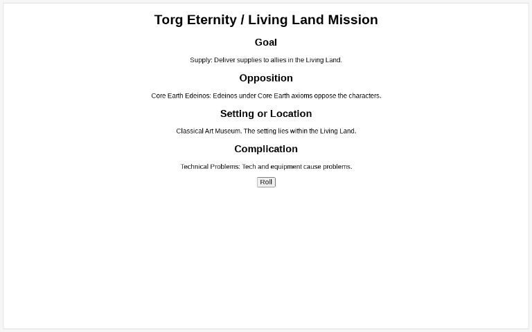 Torg Eternity / Living Land Mission ― Perchance Generator