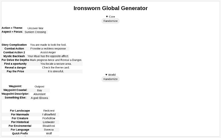 Ironsworn Global Generator