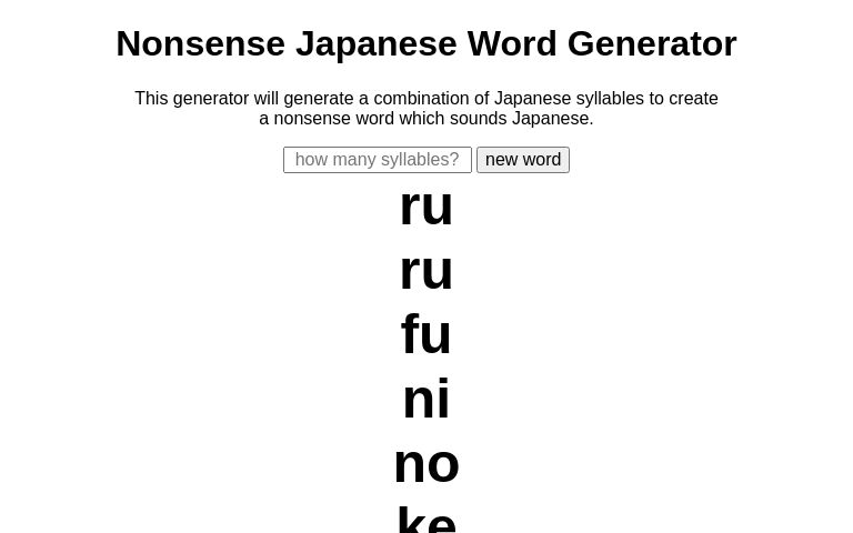 Nonsense Japanese Word Generator