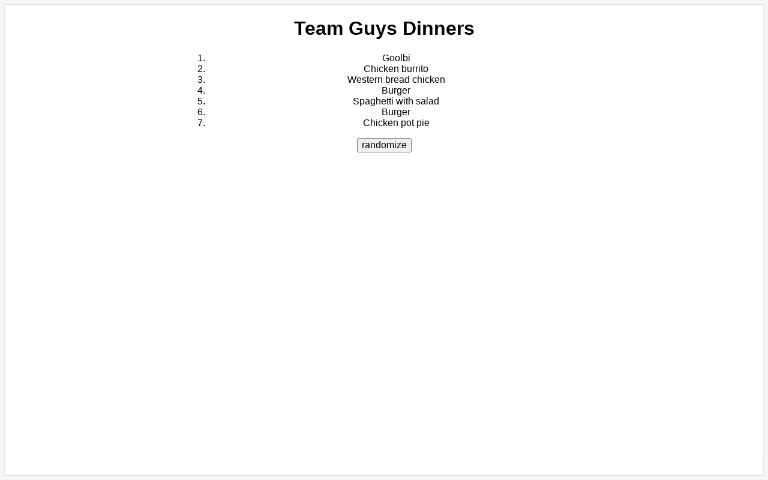 Team Guys Dinners ― Perchance Generator
