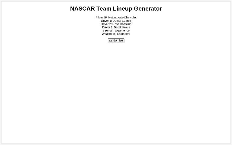 NASCAR Team Lineup Generator