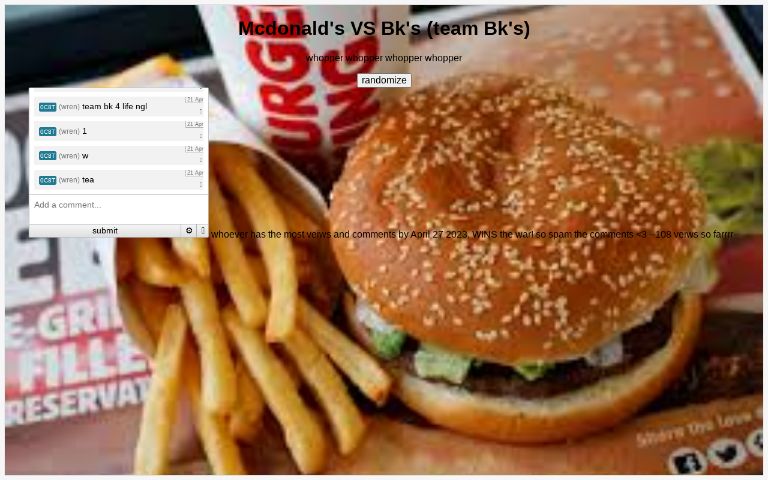 Mcdonald's VS Bk's (team Bk's) ― Perchance Generator