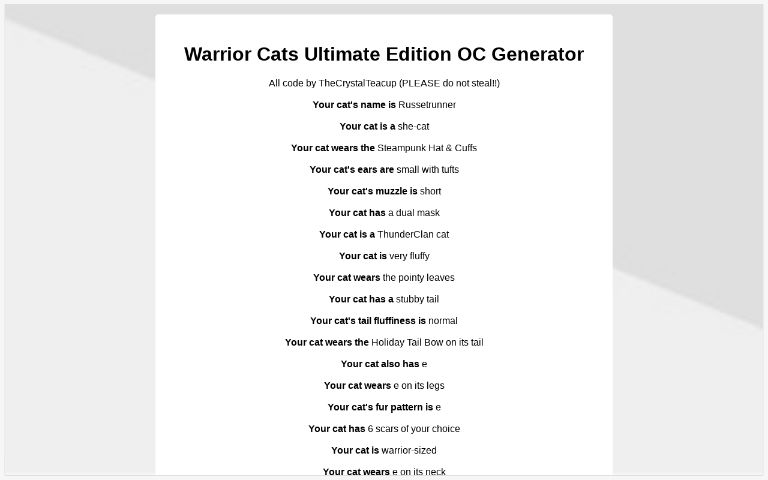Warrior Cats Ultimate Edition OC Generator