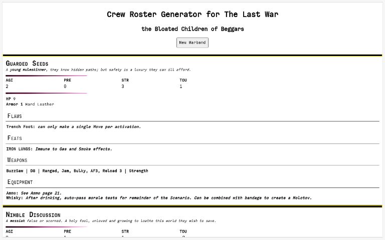 Crew Roster Generator for The Last War