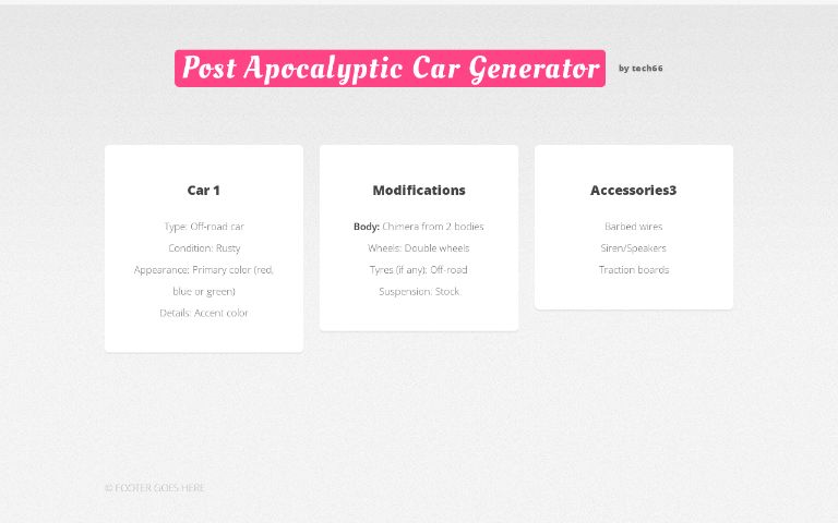 Post Apocalyptic Car Generator