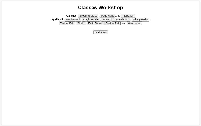 Classes Workshop ― Perchance Generator