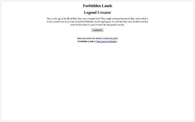 Forbidden Lands ― Perchance Generator