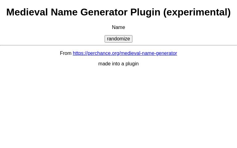 Medieval Name Generator Plugin (experimental)