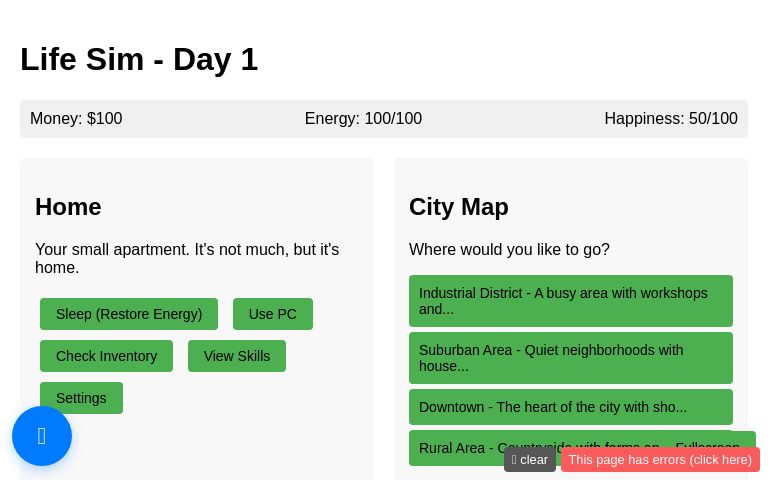 Life Sim ― Perchance Generator