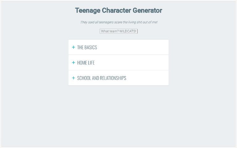 Teenage Character Generator