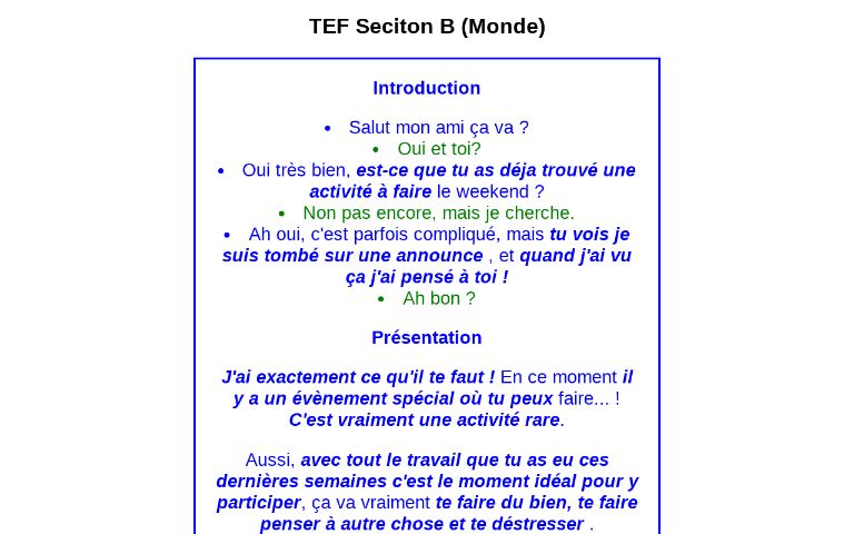 TEF Seciton B (Monde) ― Perchance Generator