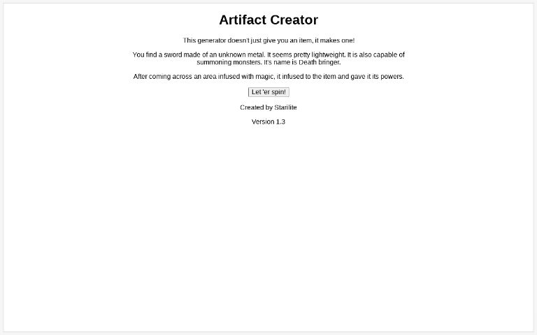 Artifact Creator ― Perchance Generator