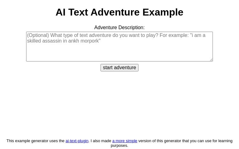 AI Text Adventure Example ― Perchance Generator