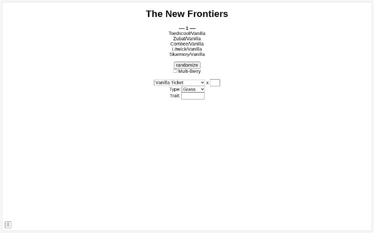 The New Frontiers ― Perchance Generator