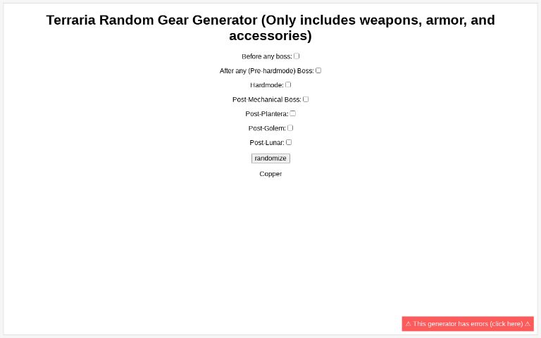 Terraria Random Gear Generator (Only includes weapons, armor, and ...