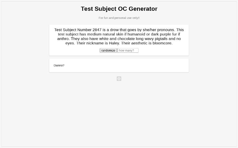 Test Subject OC Generator