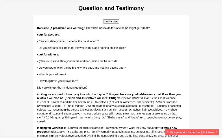 Question and Testimony ― Perchance Generator