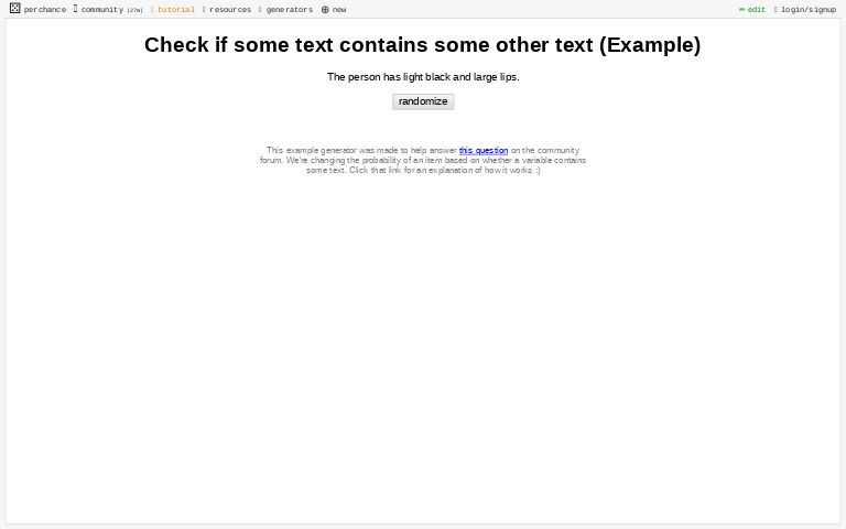 Check if some text contains some other text (Example) ― Perchance Generator