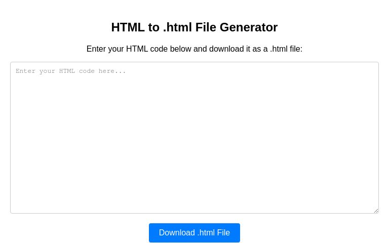 HTML to .html File Generator