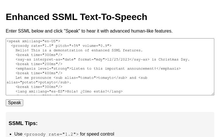 Enhanced SSML Text-To-Speech ― Perchance Generator