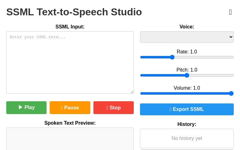 SSML Text-to-Speech Studio ― Perchance Generator