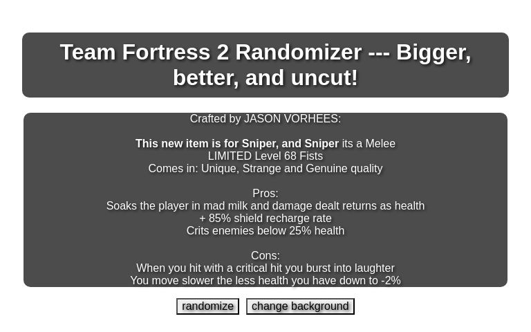 Team Fortress 2 Randomizer --- Bigger, better, and uncut! ― Perchance ...
