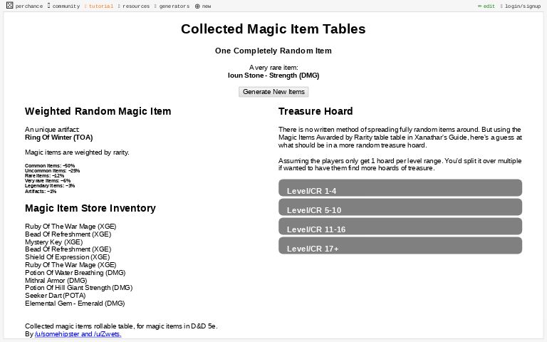 Collected Magic Item Tables ― Perchance Generator
