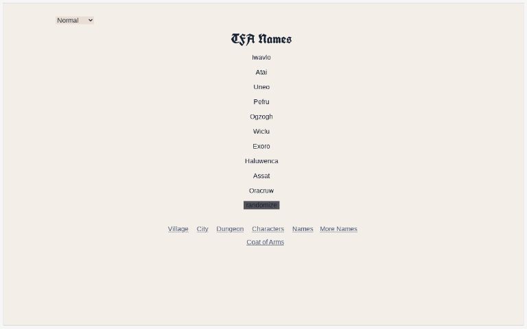 TFA Names ― Perchance Generator