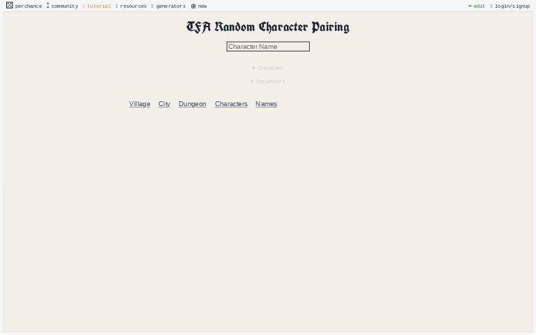 TFA Random Character Pairing ― Perchance Generator