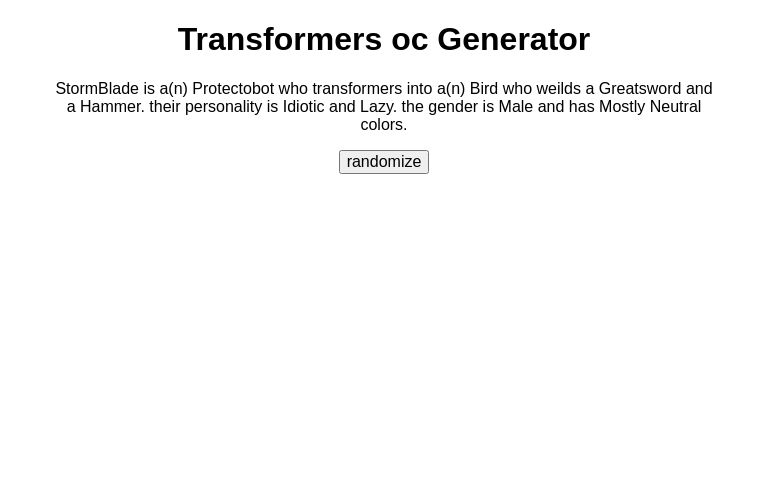 Transformers oc Generator